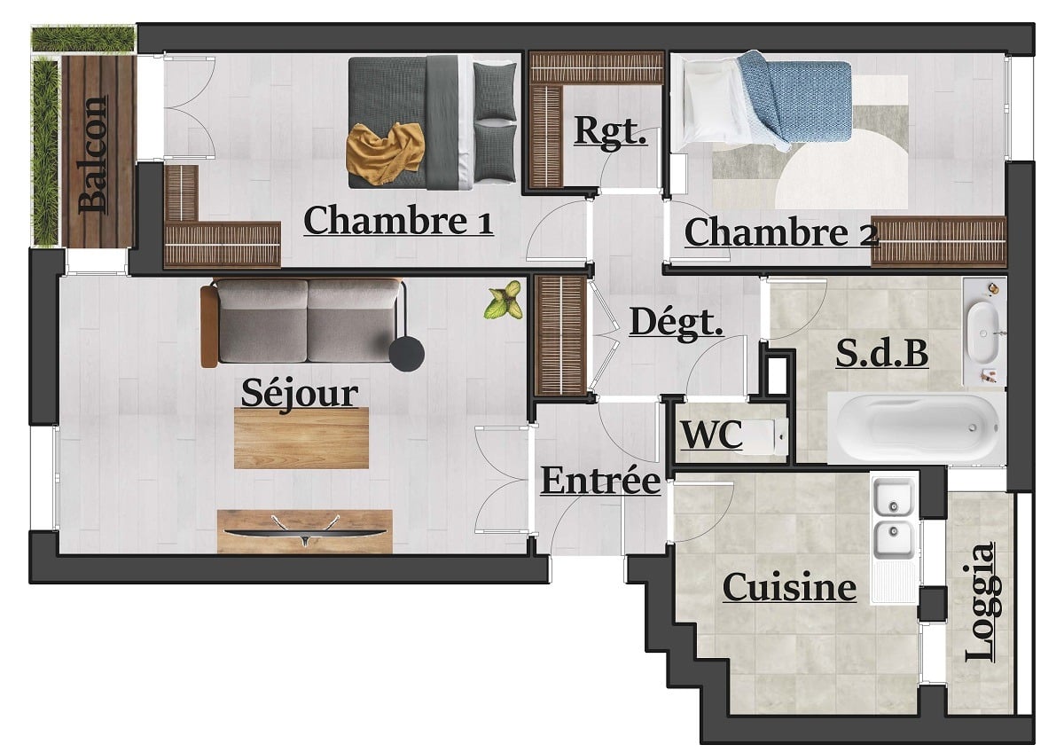 Plan 2D en couleurs – plan maison 3D